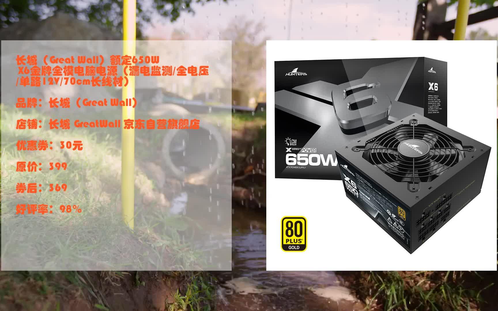 震撼优惠!长城(Great Wall)额定650W X6金牌全模电脑电源(漏电监测/全...