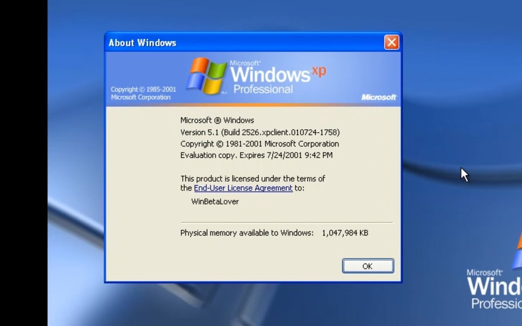 [视频已作废] 英文版过期时间为 2h 的系统?Win XP build 2526 体验