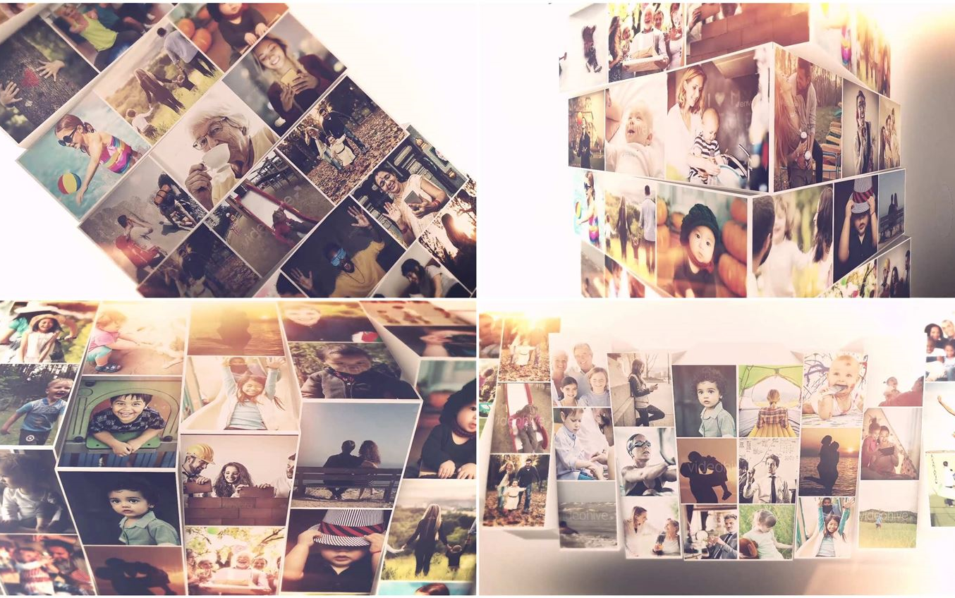 AE模板-3D多照片旋转特效的幻灯片视频相册视频同学聚会视频家庭...