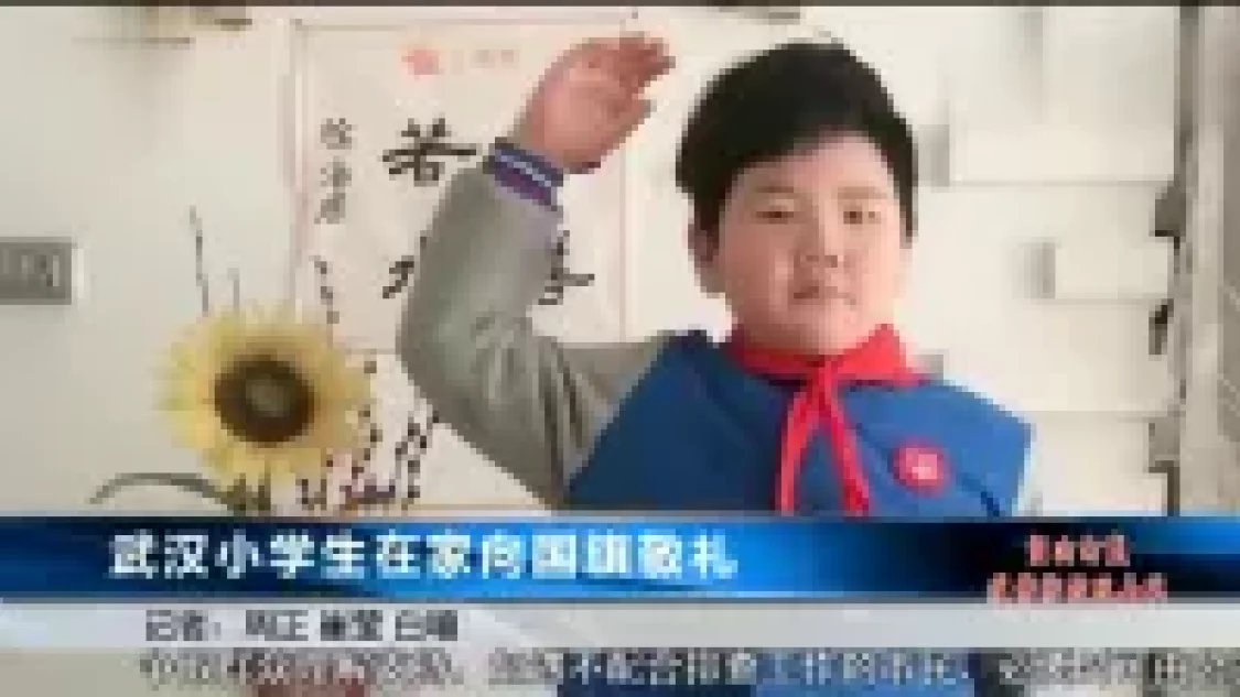 武汉小学生在家向国旗敬礼,使用钉钉在线教学