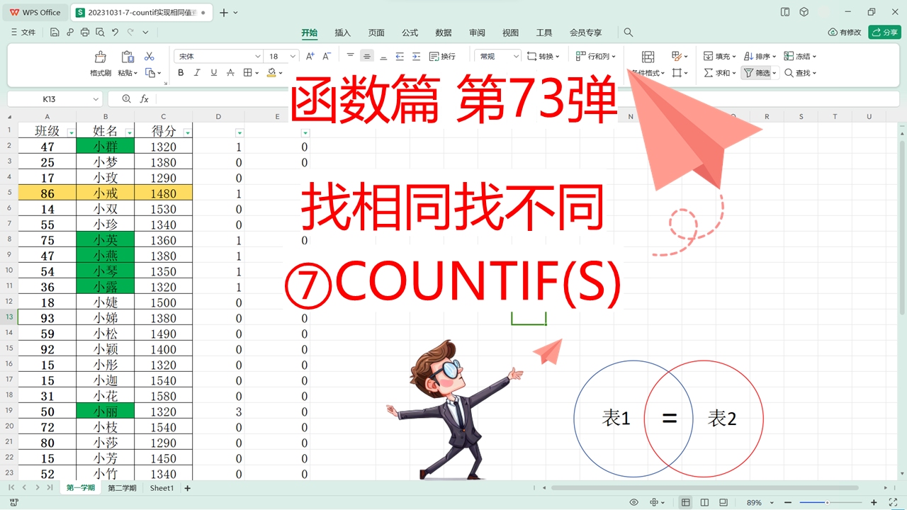 找相同找不同,COUNTIF与COUNTIFS搭配使用,让人印象深刻