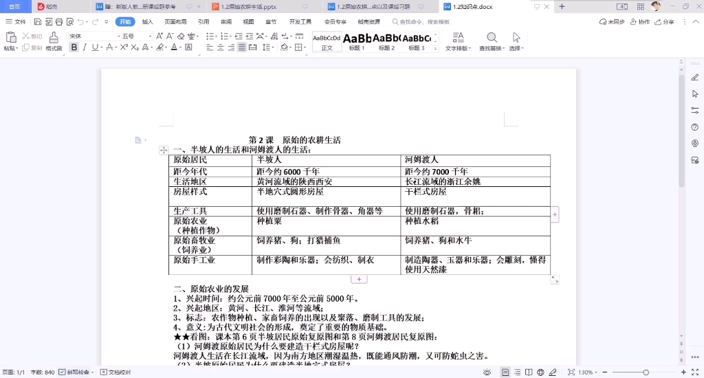 涵哥讲历史七年级上次1.2原始农耕生活(总结课)