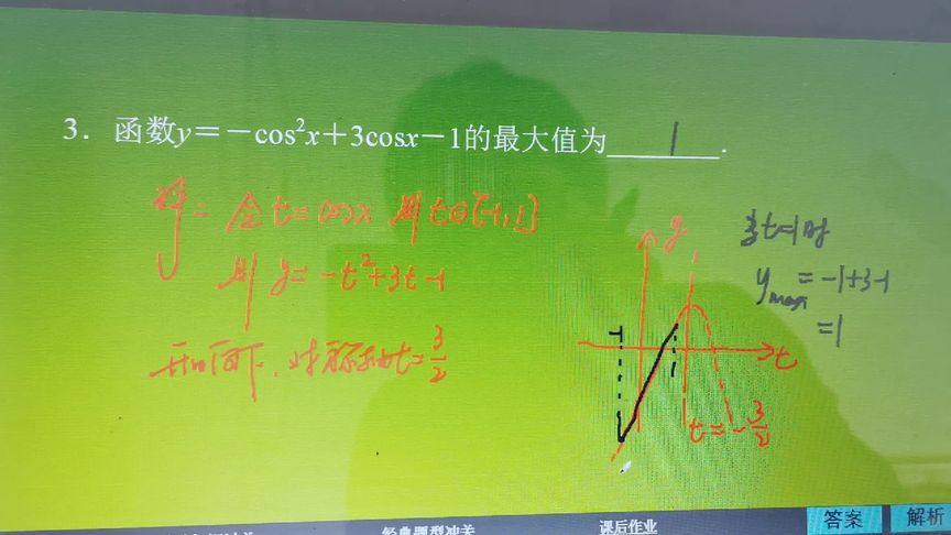 求三角函数换元成二次函数求最大值问题,注意定义域。
