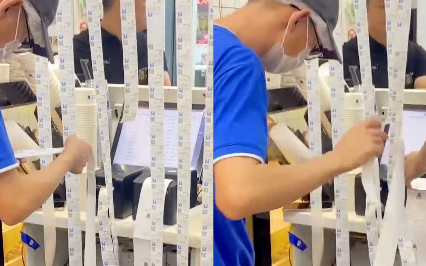 奶茶店营业员晒立秋当天的崩溃一幕,小票多到数也数不清,太震撼