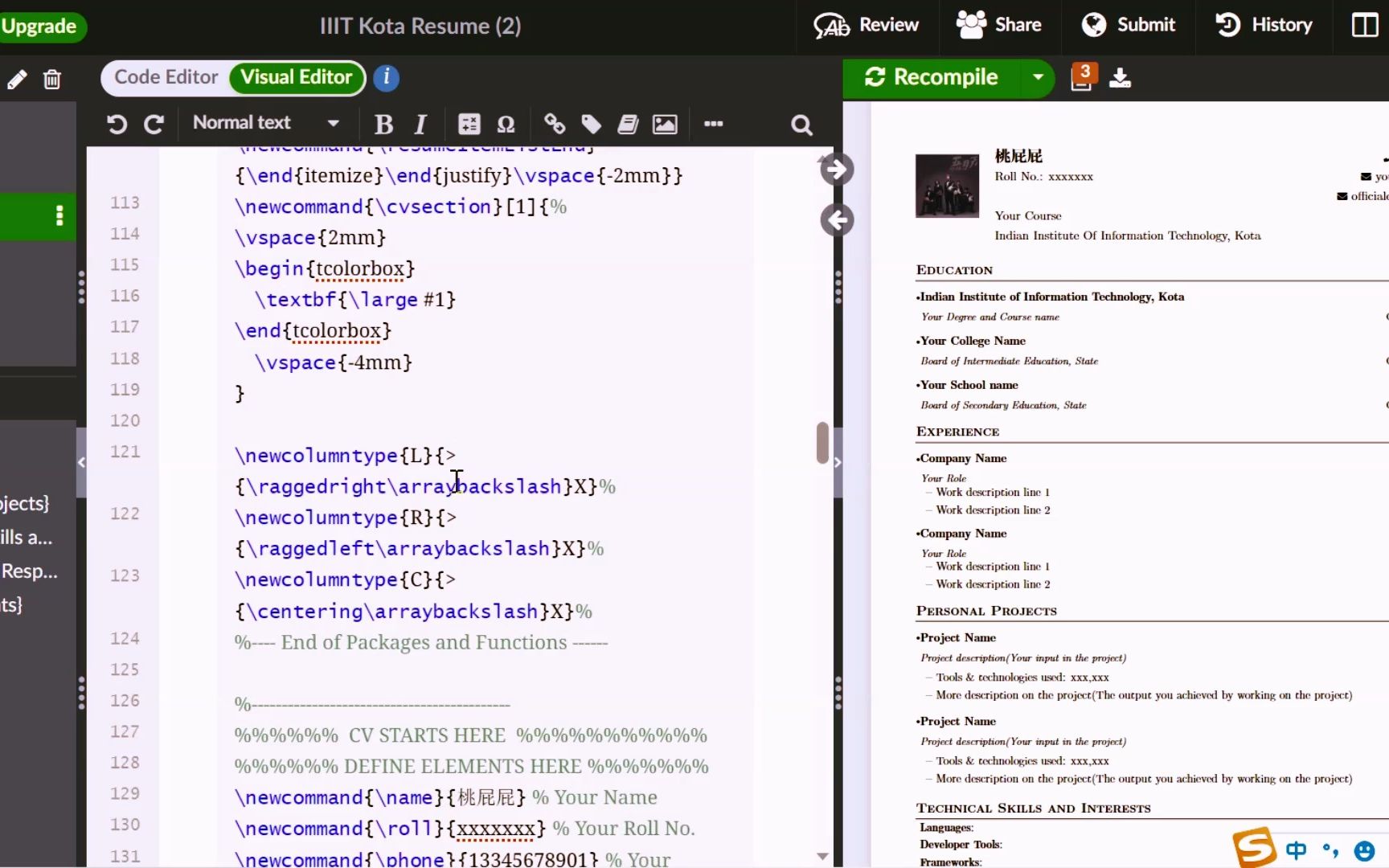 overleaf 免费制作中文版简历