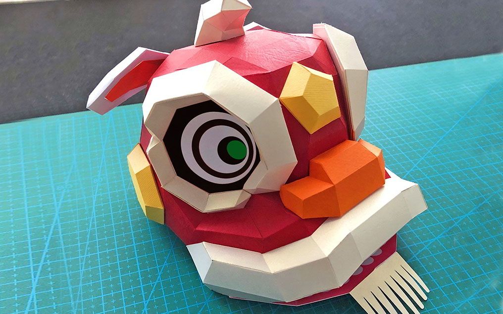 中华舞狮头 纸模型制作过程
