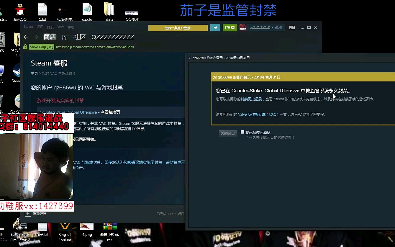 CSGO 封禁大行动正式实装?茄子被监管封禁[已解封(一天时间)]!反作弊...