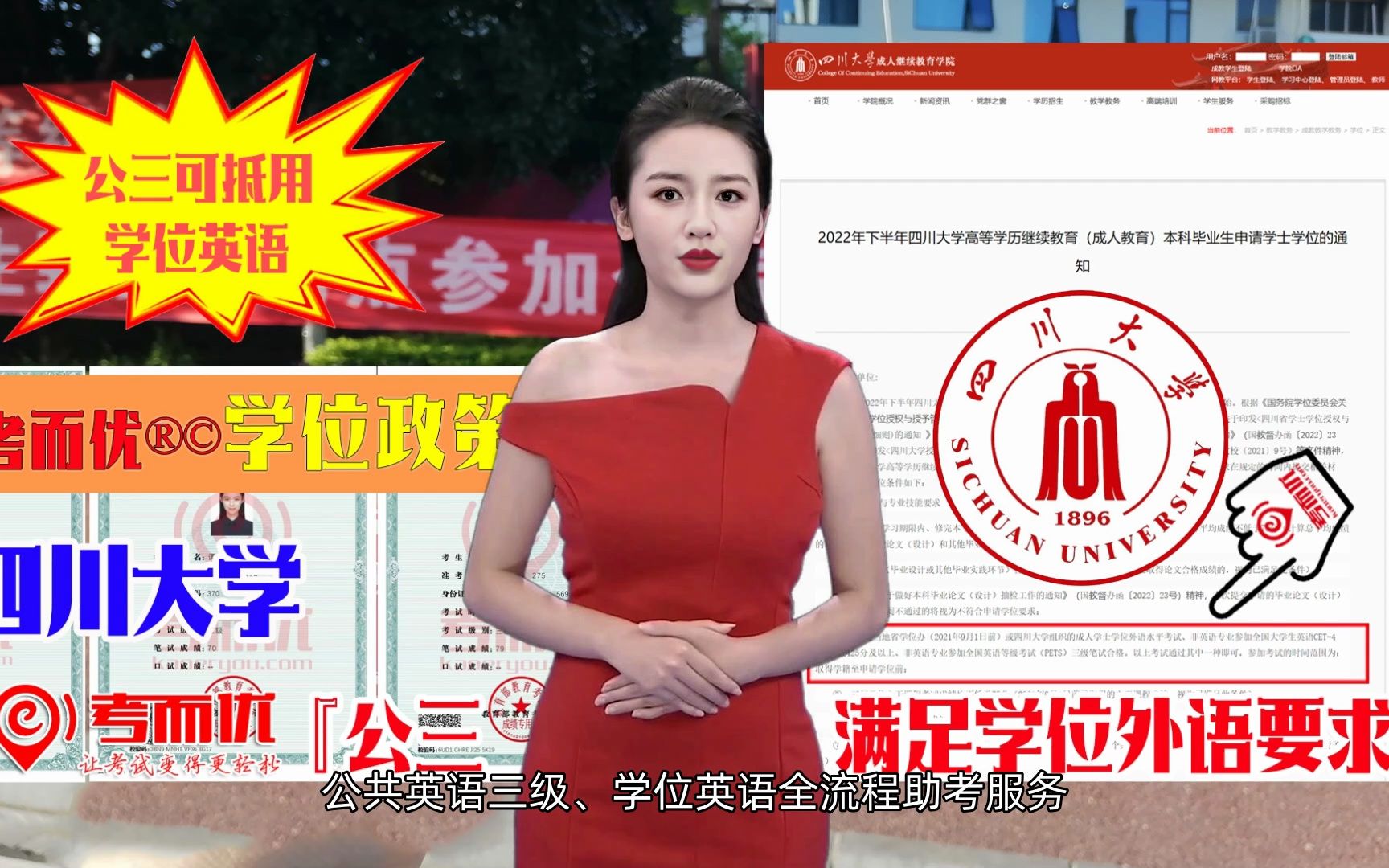 考而优分享四川大学成人本科学士学位申请公共英语三级可用!