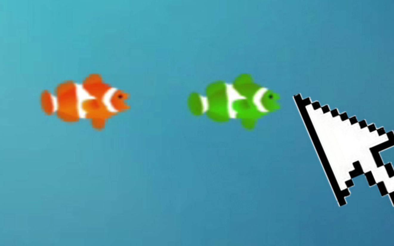 童年微机课必玩的吃鱼游戏 最终结局究竟是什么?【大鱼吃小鱼双人版】