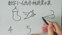 创意美术,数字1到6画各种蔬菜水果!