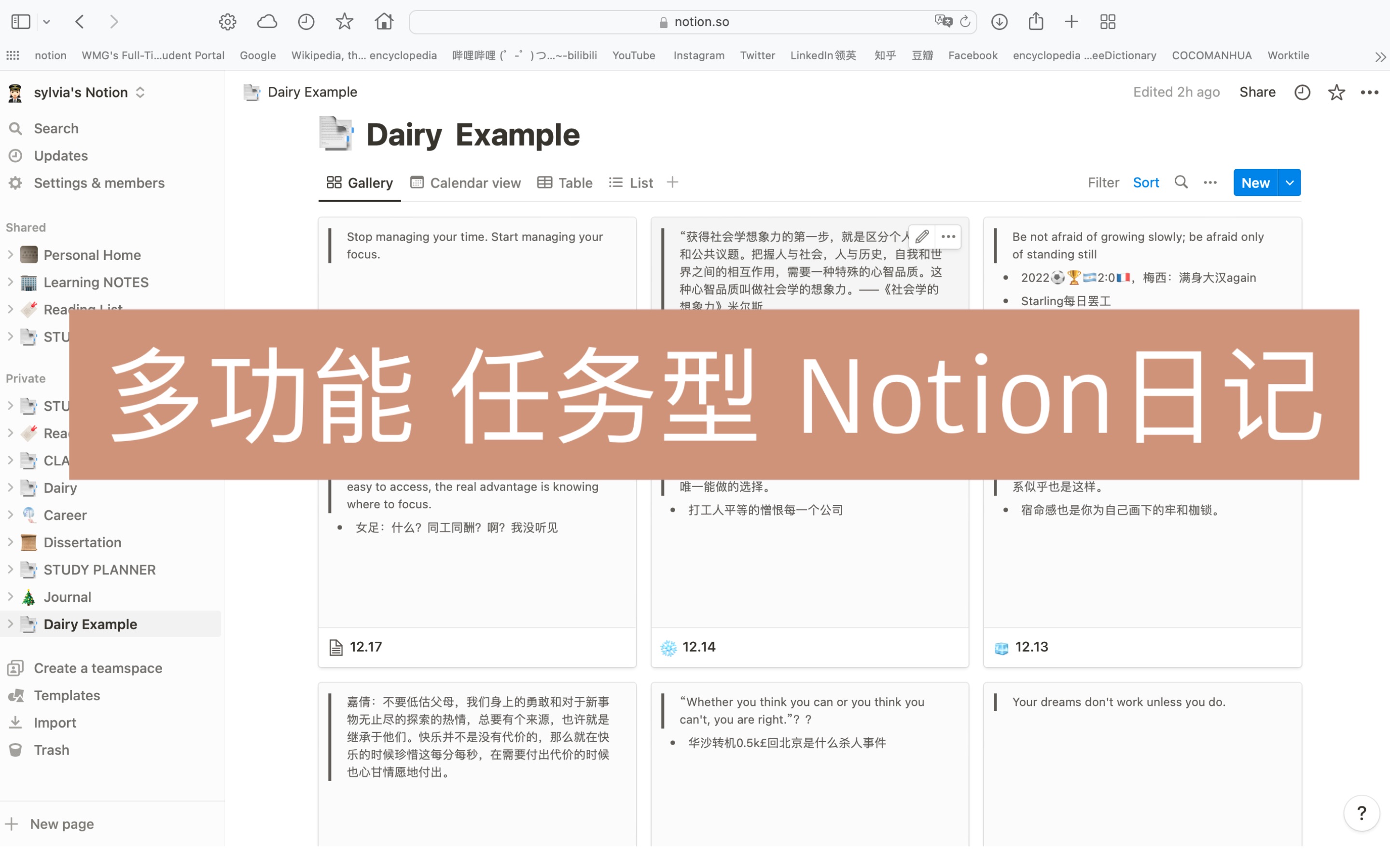 自制|Notion日记模版|任务型+效率回顾+打卡结合|多功能表格日记