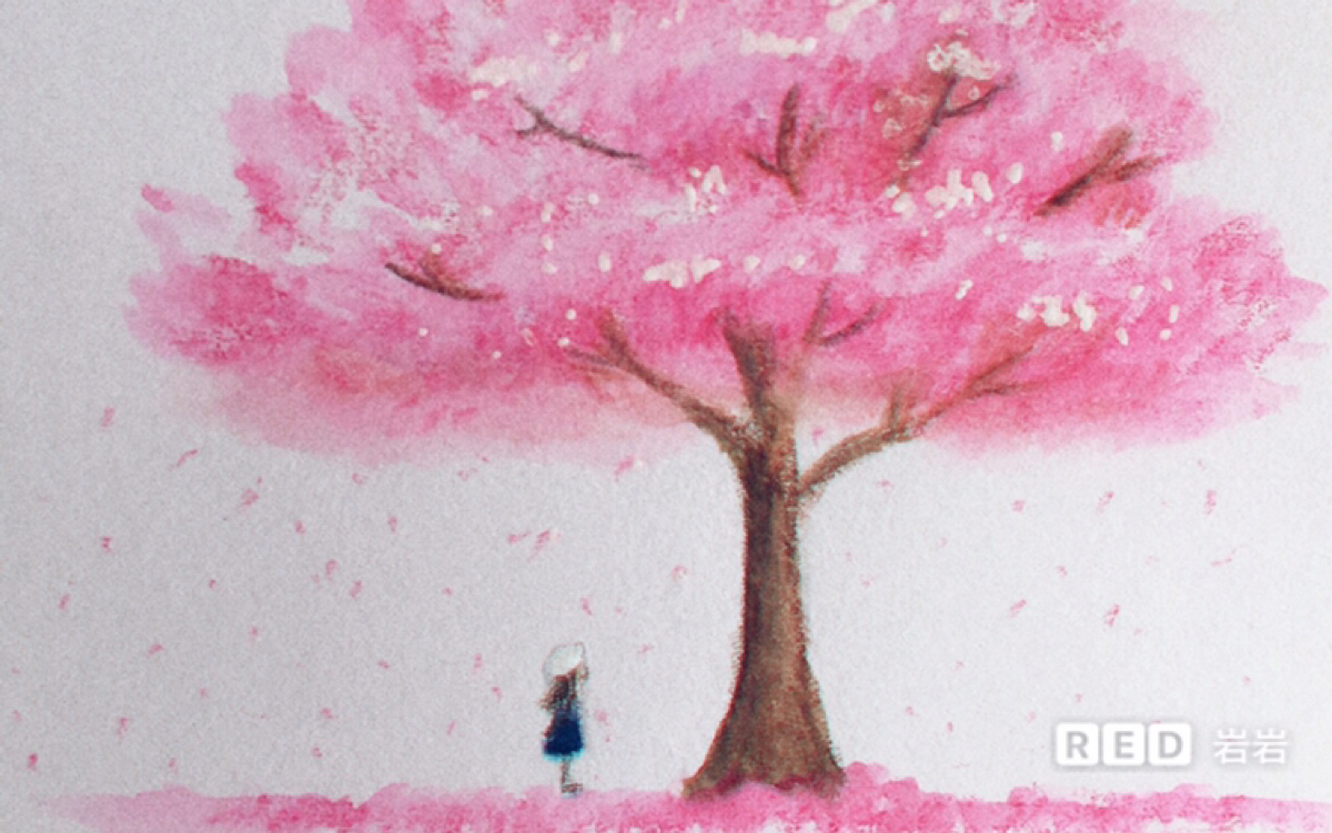 樱花树的画法教程 新手小白也能轻松学会 水溶彩铅