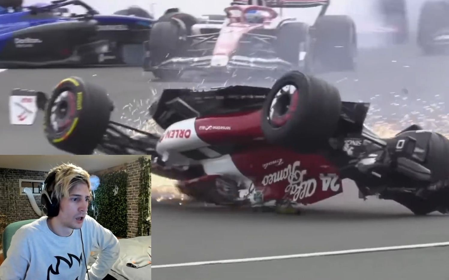 xQc看中国F1车手周冠宇被撞翻车事故