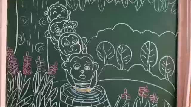 猴子捞月简笔画,镜花水月一场空