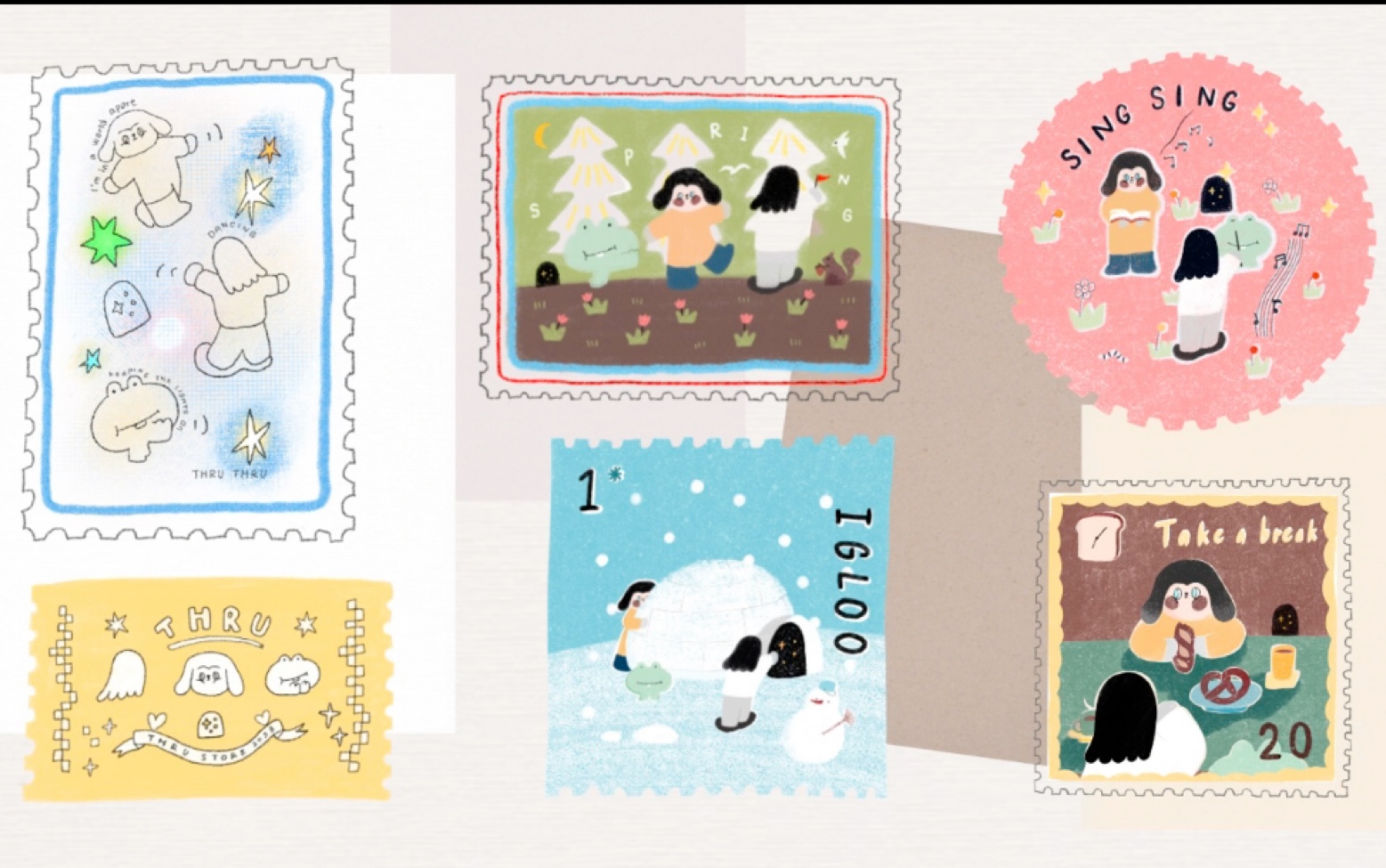 【画一枚邮票】procreate绘画一周过程分享,一天一幅小元素,就可以...