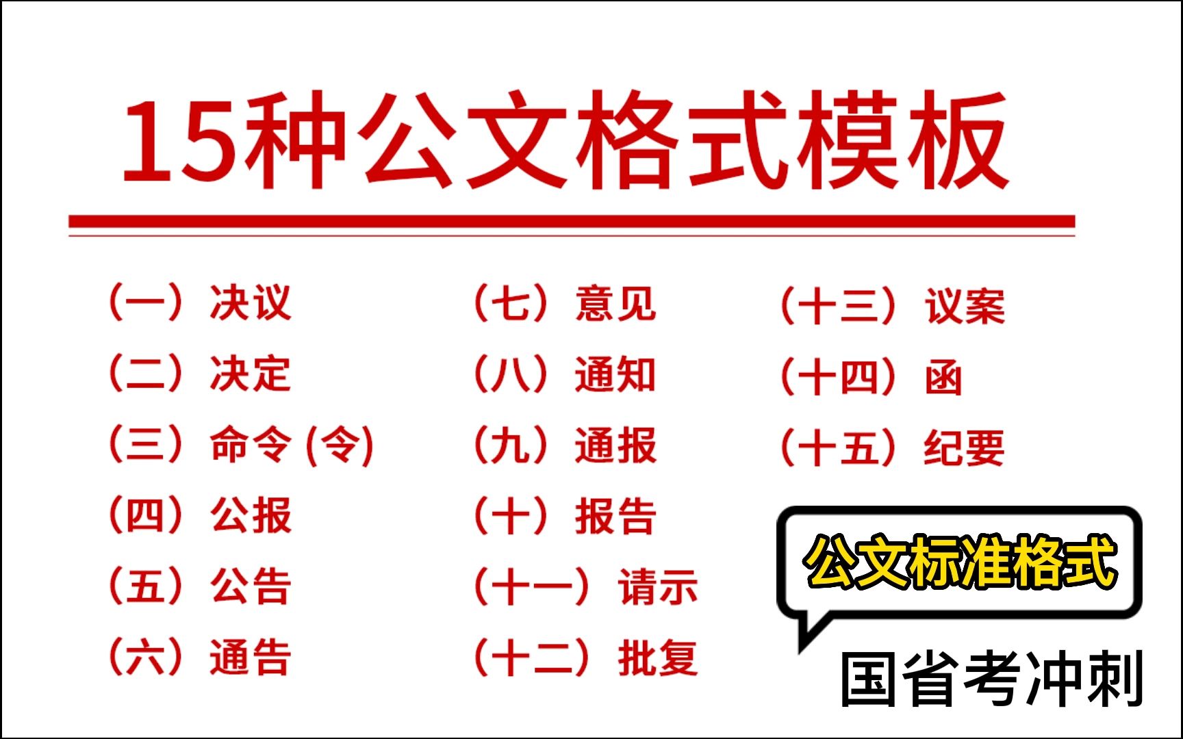 国省考冲刺!15种公文格式模板!考前必看!赶紧码住吧~