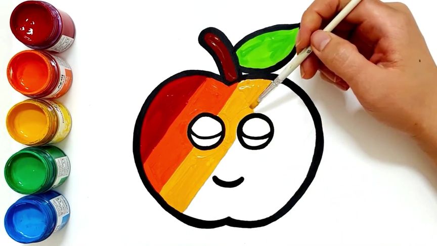 简笔画涂色教学:简单的画一个苹果,小朋友也能学会的绘画教程
