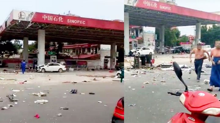 中石化一加油站附近爆炸,5人受伤多车受损