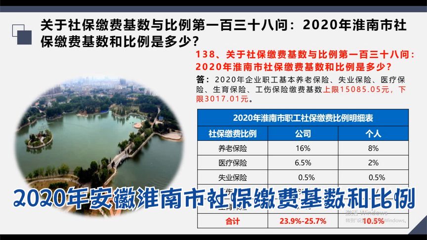 “华东工业粮仓”安徽淮南市2020年社保缴费基数和比例是多少呢?