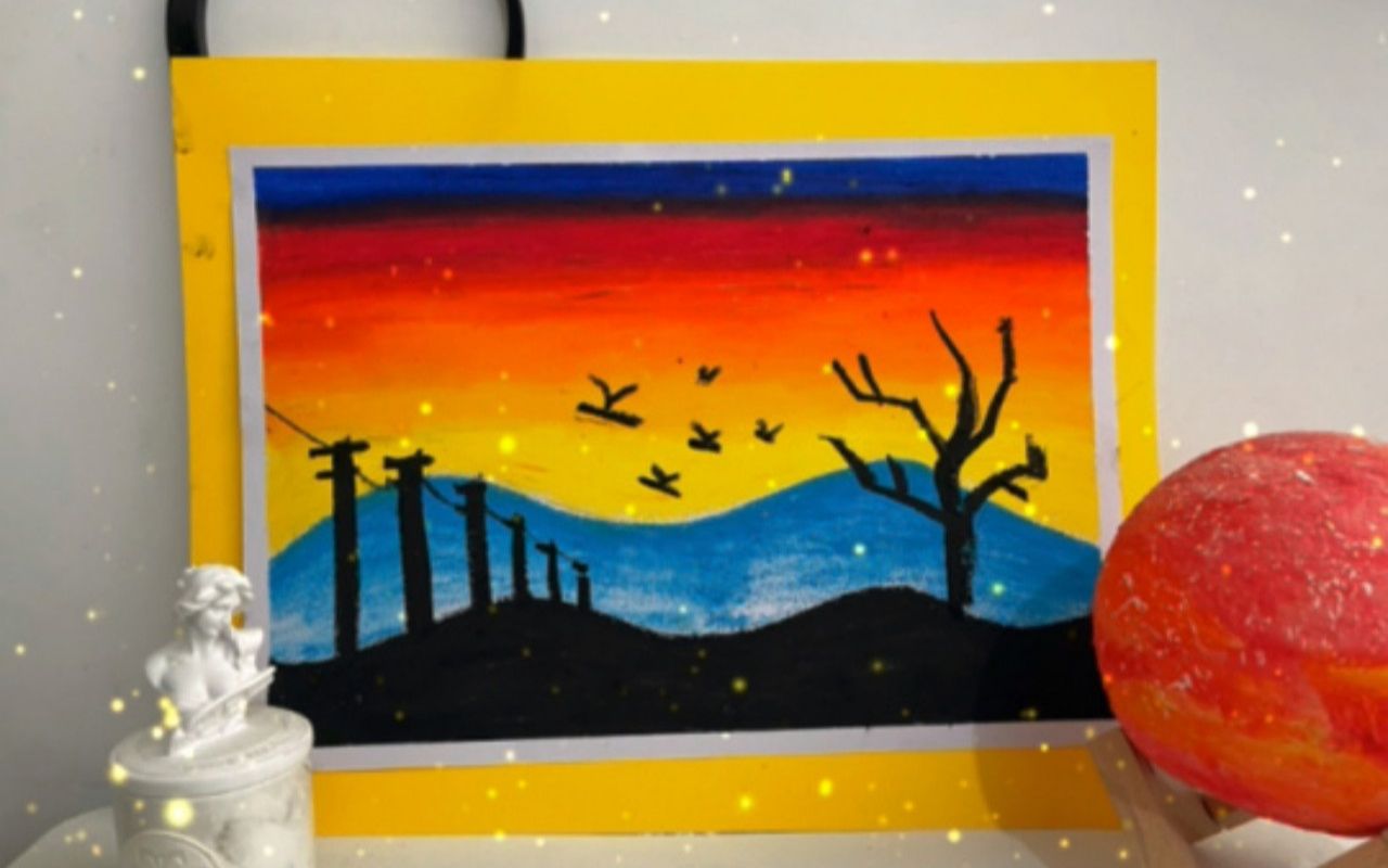 儿童画教程,油画棒风景