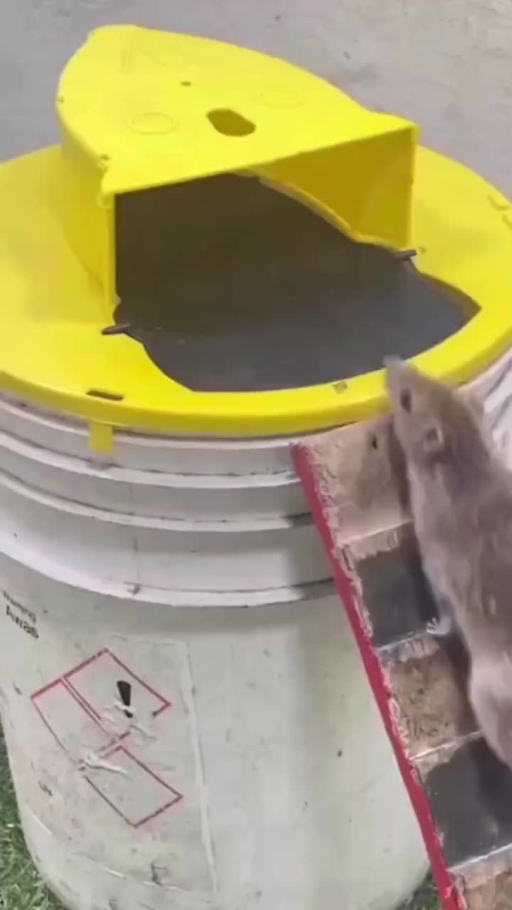 只需准备一个不用的桶,把这个自动捕鼠器扣在桶上放在老鼠经常出没...