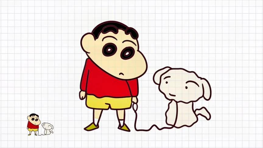 蜡笔小新简笔画:画蜡笔小新和小白简笔画