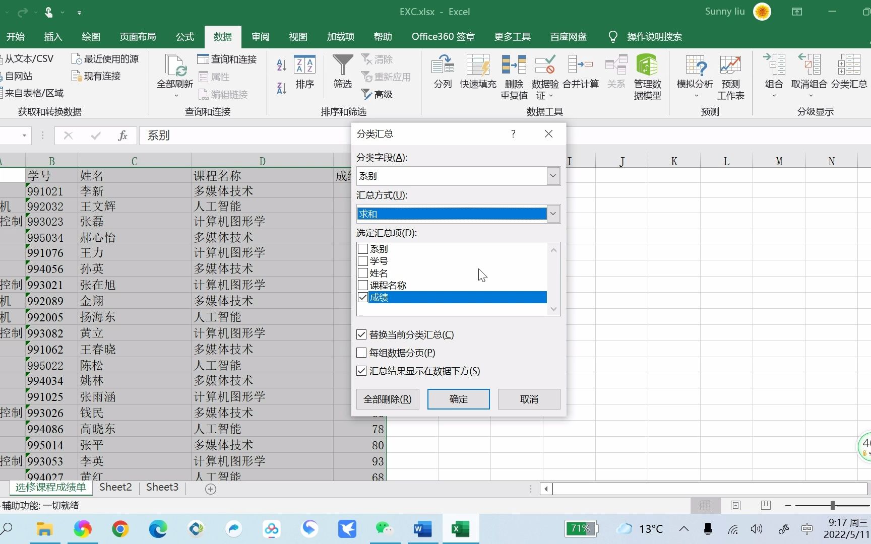 Excel中的分类汇总