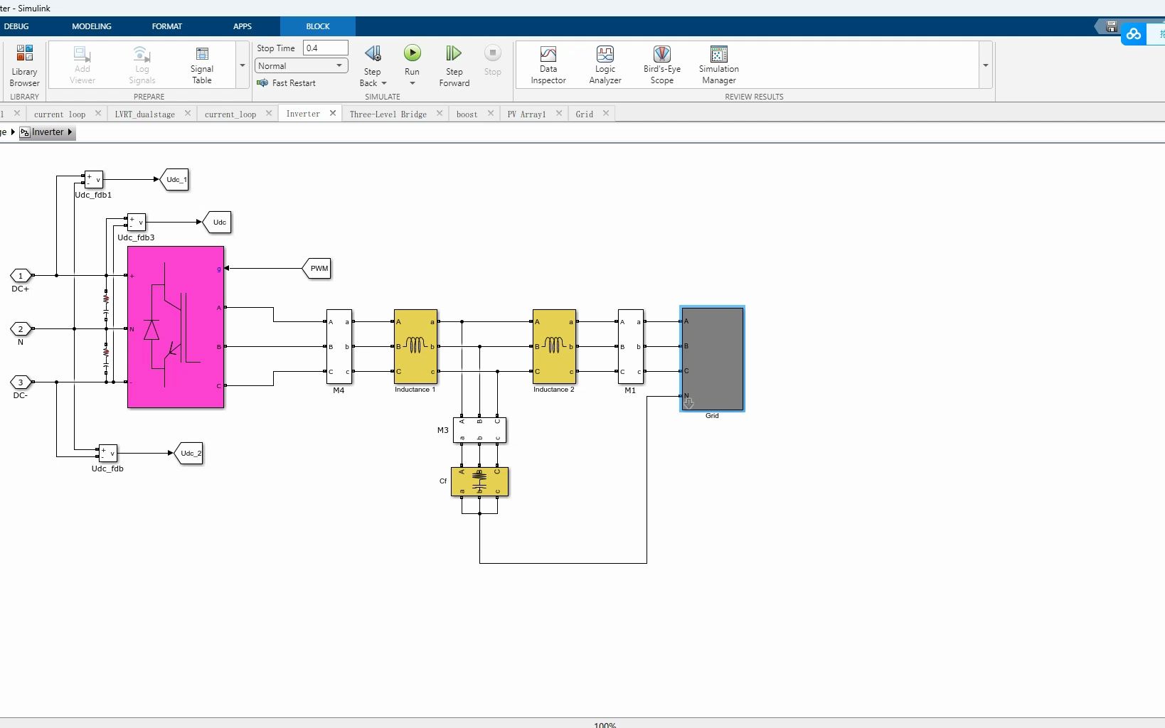 光伏逆变器低电压穿越仿真boost加NPC拓扑结构/matlab simulink