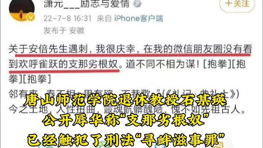 唐山退休教授石某发表不当言论的法律责任