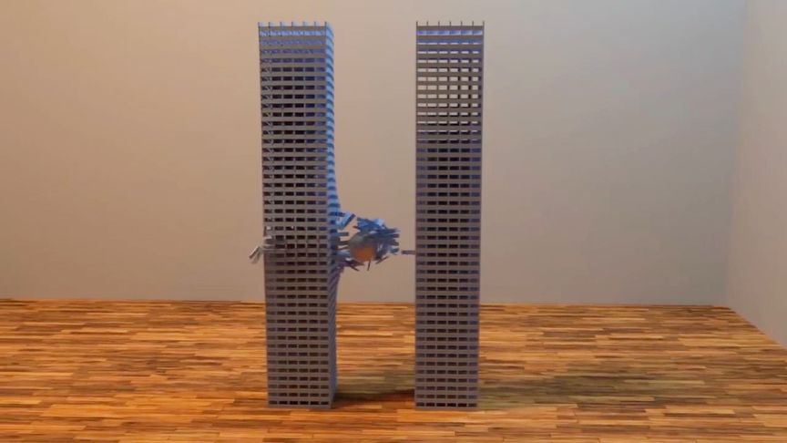 牛人用3D软件模拟高楼塌下瞬间,看着挺震撼的!