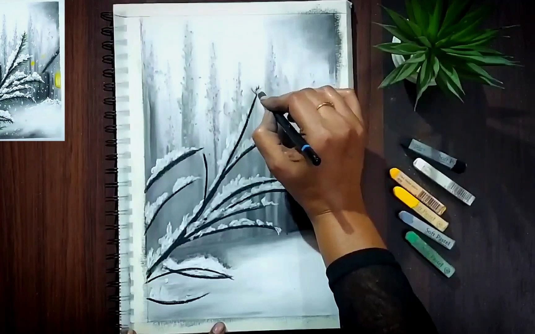 【油画棒教程】《下雪了》,教你如何用色彩和笔触表现雪景的细腻和...