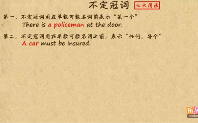 英语语法:不定冠词