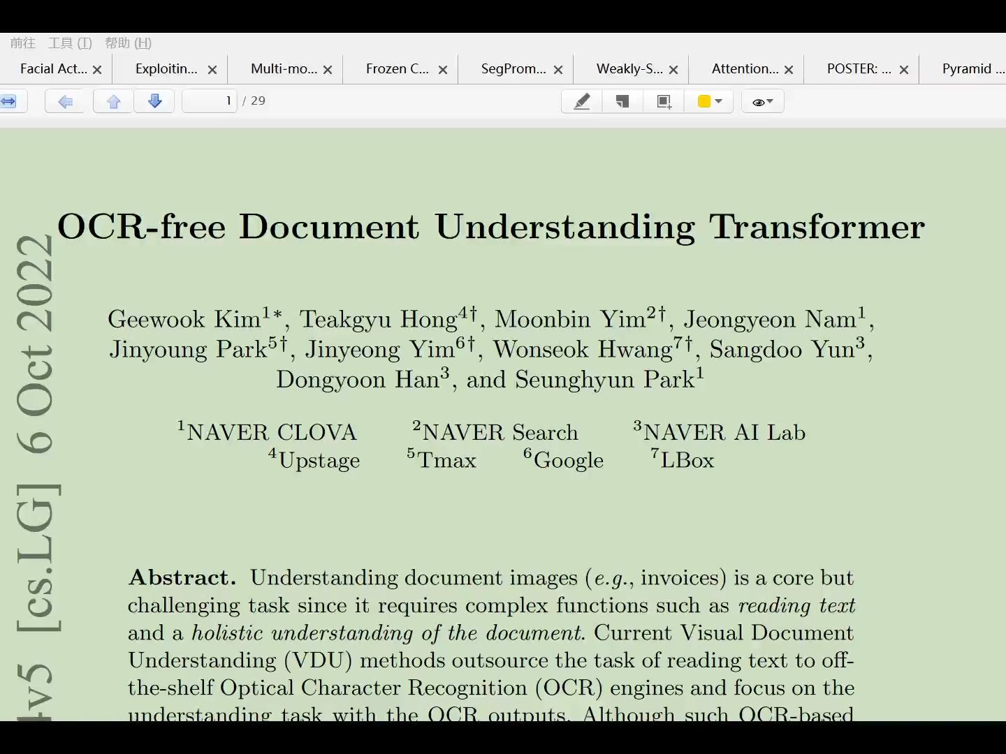 OCR-free Document Understanding Transformer
