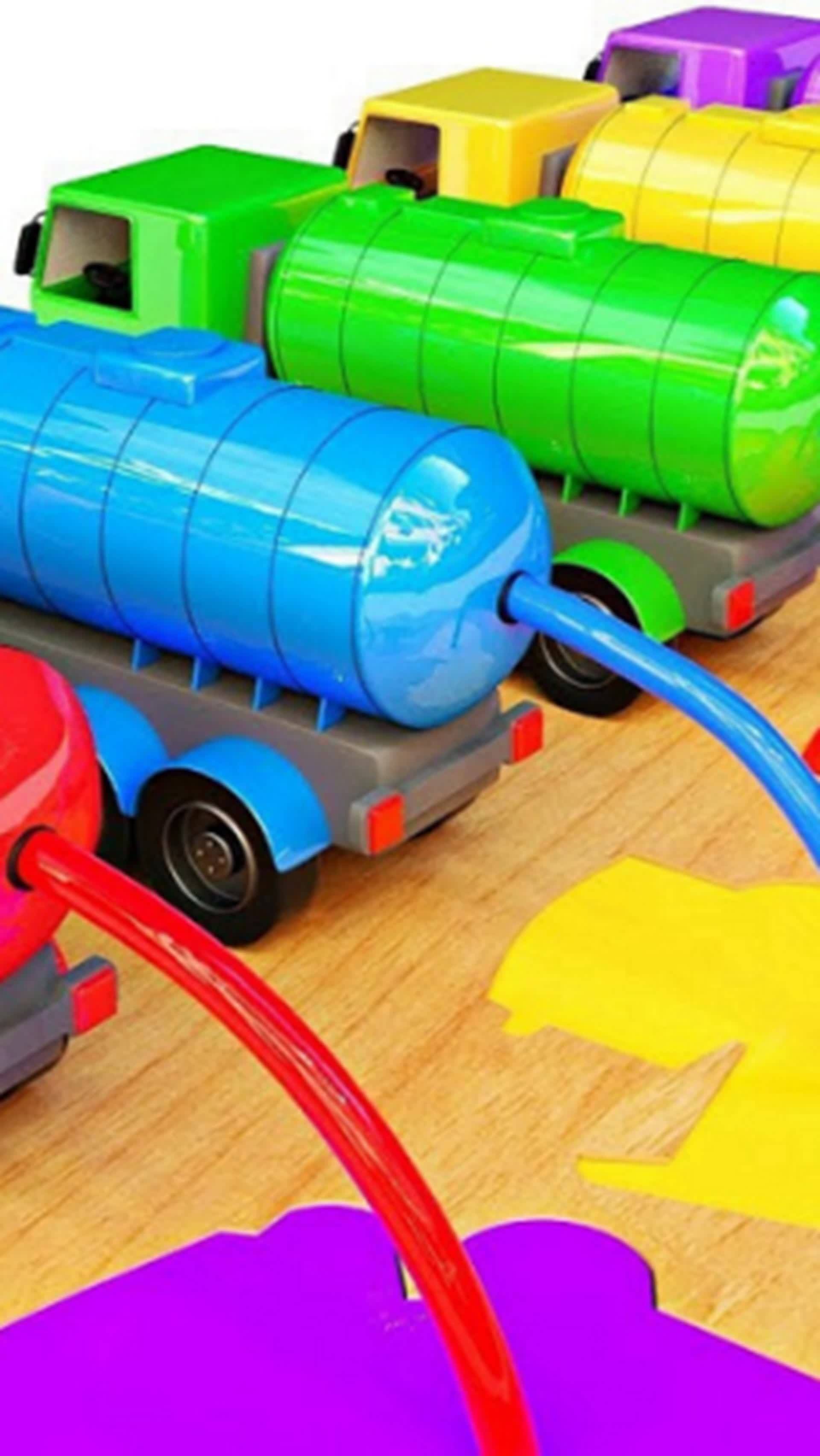 挖掘机、推土机、工程车、环保车重新喷漆,认识颜色,英语早教动画片