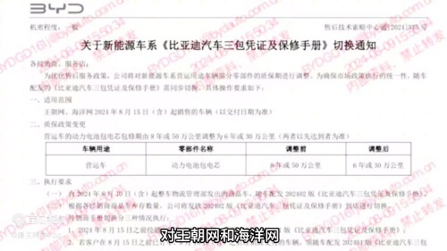 比亚迪将在24年8月15号对营运车电池包电芯的保修公里数作出调整