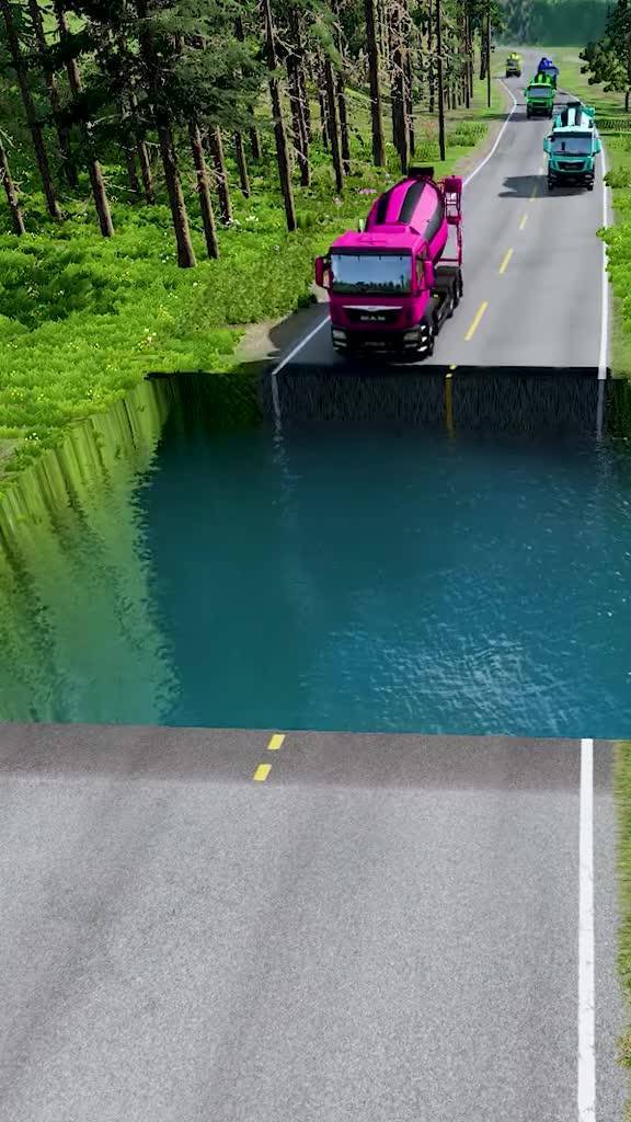 哪辆搅拌车会经过水坑 #儿童动画 #车祸模拟器
