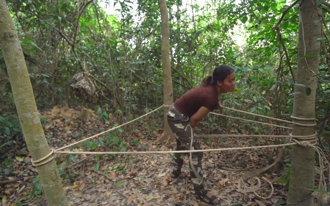 【森林探险】在森林内用保鲜膜建造生存庇护所