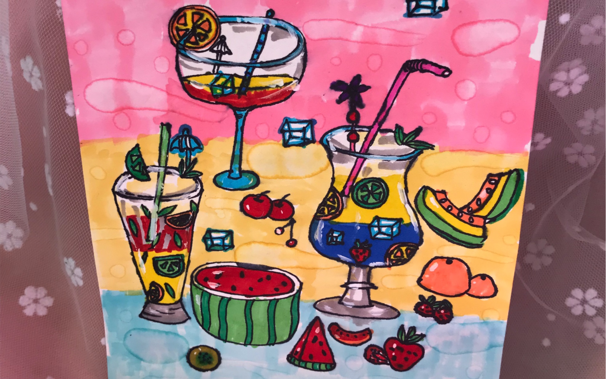 儿童画夏日冷饮 材料 素描纸 水彩笔 高光笔/白水粉