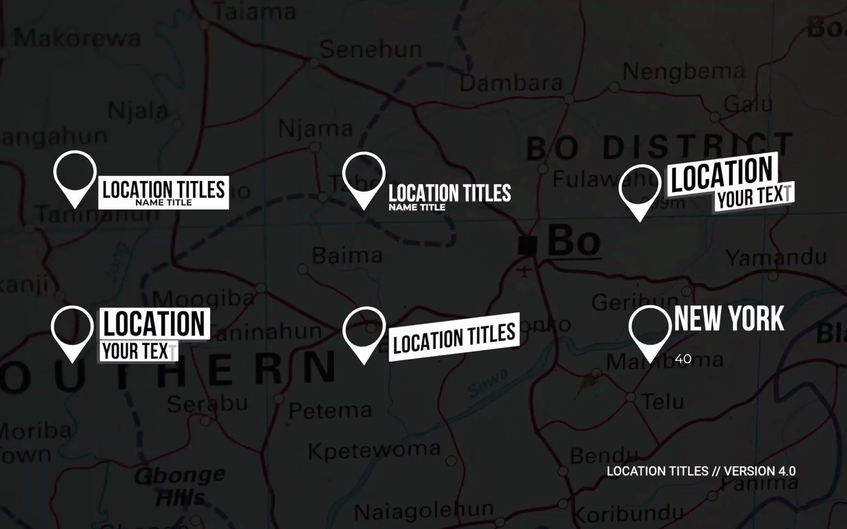 FCPX插件-7种定位标记位置图标标题文字动画预设Location Titles