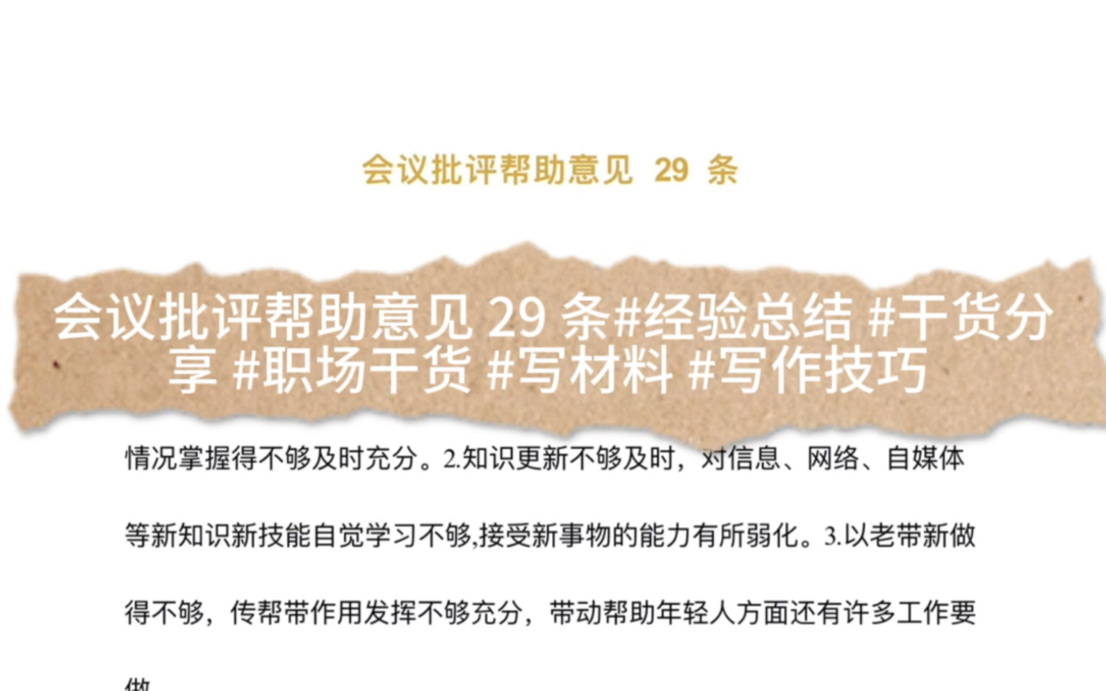 会议批评帮助意见 29 条#经验总结 #干货分享 #职场干货 #写材料 #...