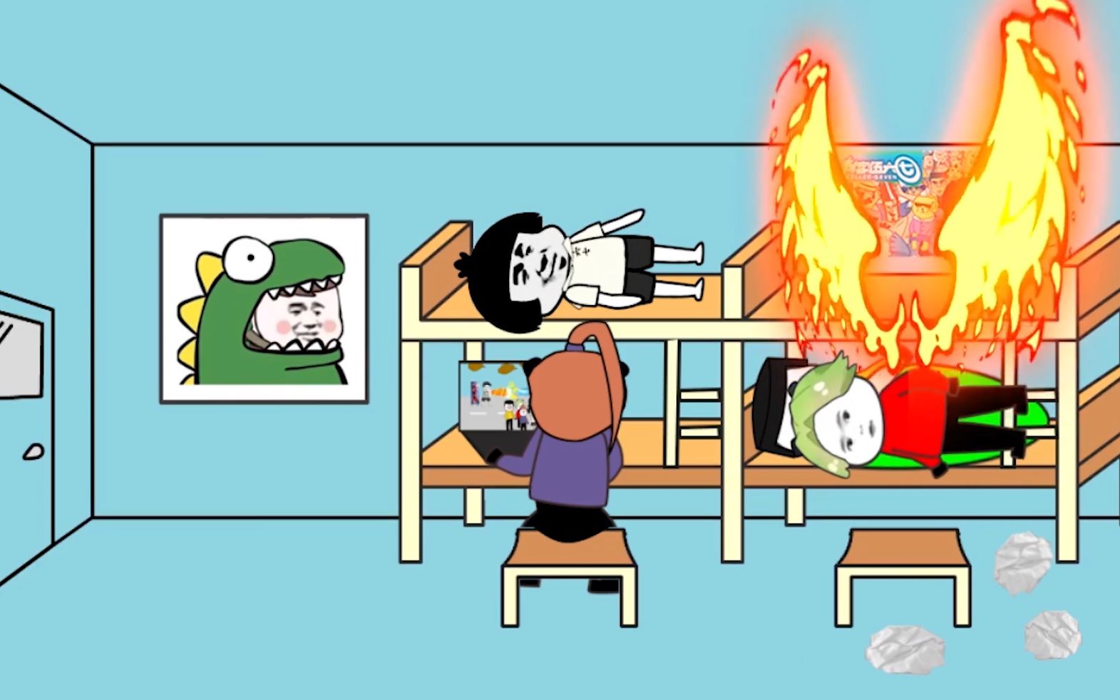 【沙雕动画】男生周末宿舍看恐怖片