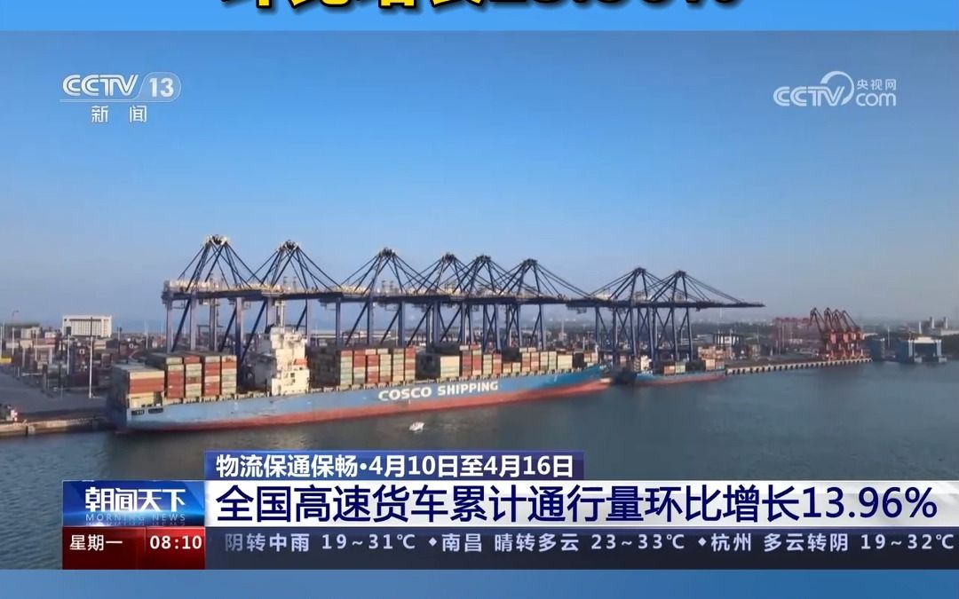 物流保通保畅·4月10日至4月16日 全国高速货车累计通行量环比增长...