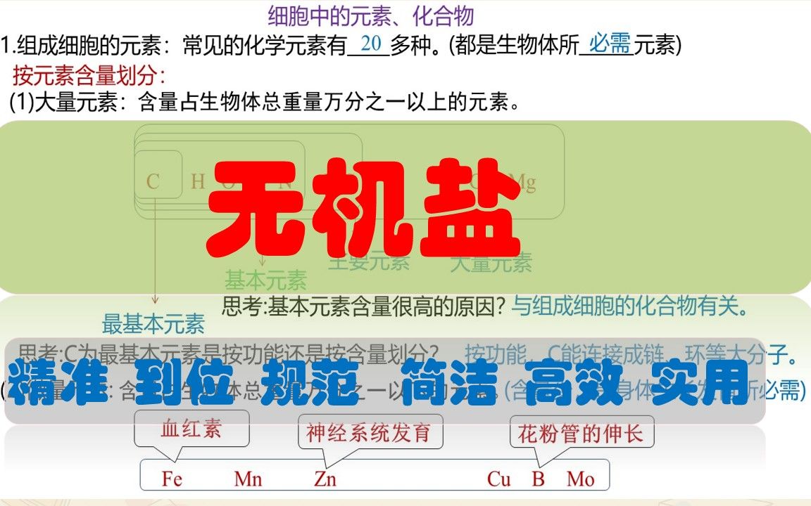无机盐 高中生物必修一 《分子与细胞》 一轮复习