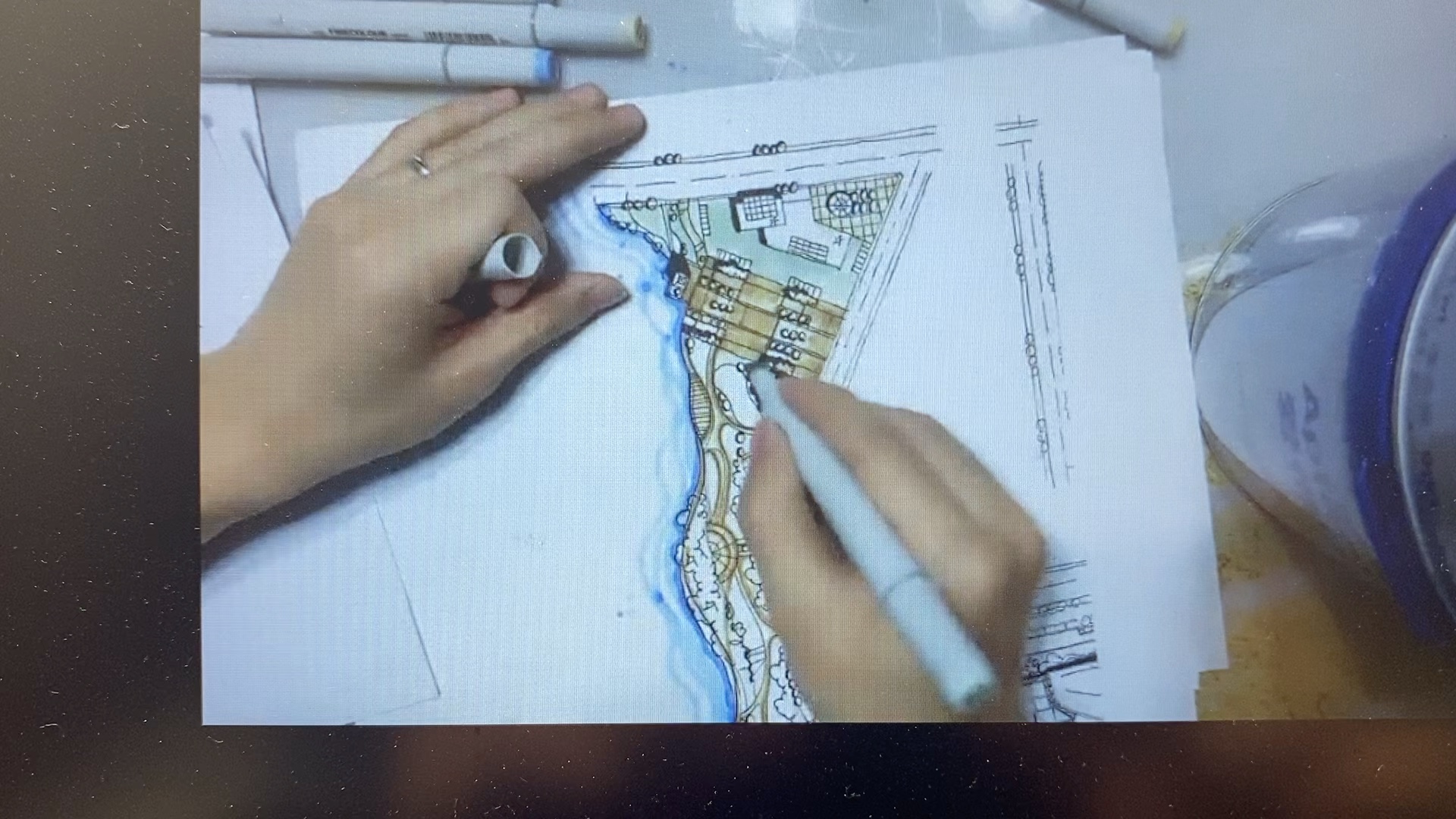 城乡规划快题平面图马克笔技法表达(滨水地段示范)