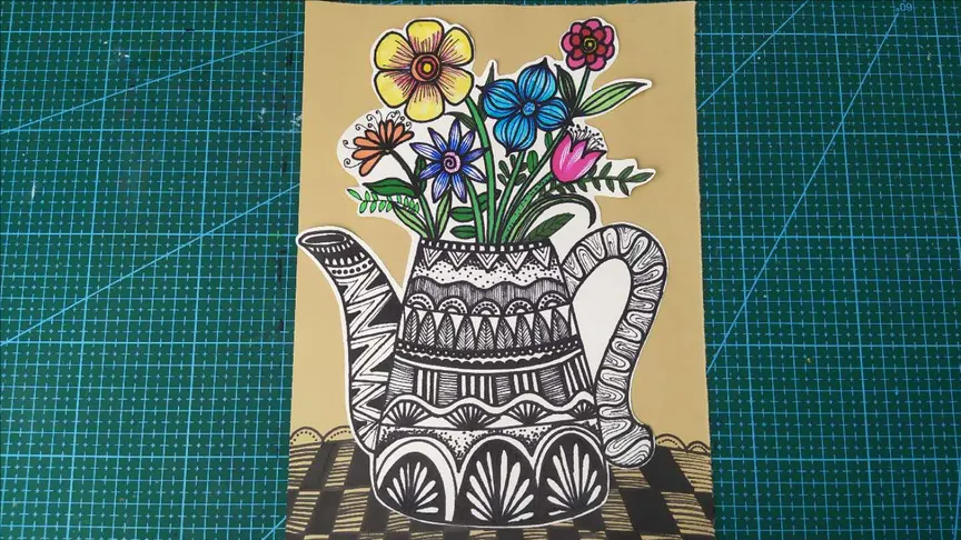简单又好看的创意美术课程《线描茶壶花瓶》,和我一起画吧
