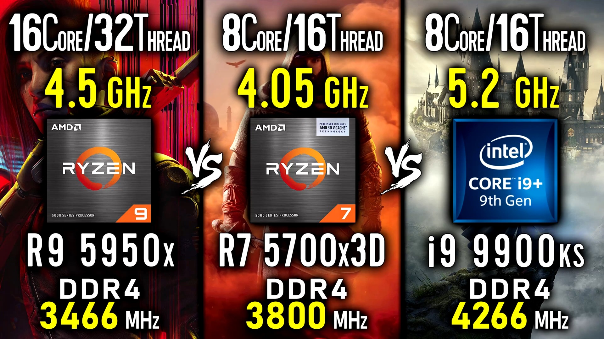 3款游戏CPU测试!Ryzen 9 5950x vs Ryzen 7 5700x3D vs i9 9900ks ...