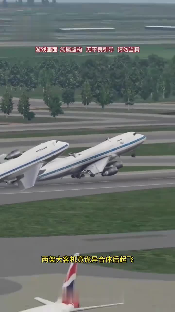游戏模拟:两架大客机合体起飞后坠毁森林