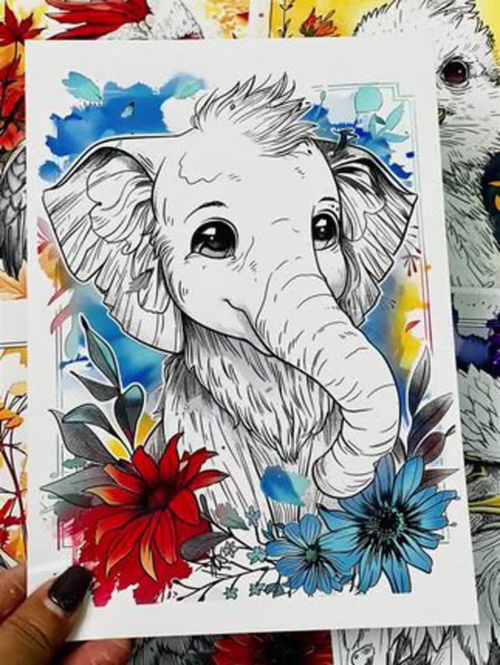 彩色线描动物主题画,适合三年级以上绘画的素材,收藏啦~ 三十多张...
