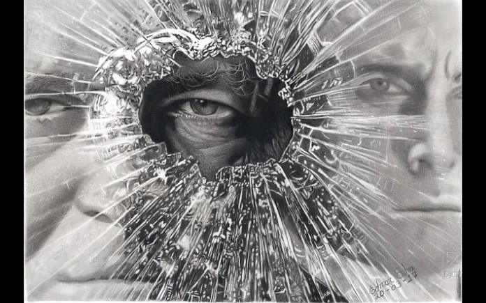 【素描】Edmar Silva Art教你绘画逼真碎玻璃下的男肖像