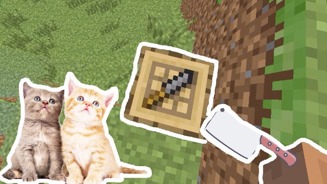 我的世界荒野贝爷生存08:工作台跟菜板一样小奶猫都吓哭了吃猫肉
